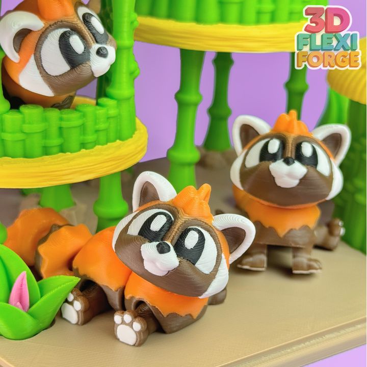 3D Printable Flexi Cute Red Panda + Bamboo House Set by 3D FLEXI FORGE
